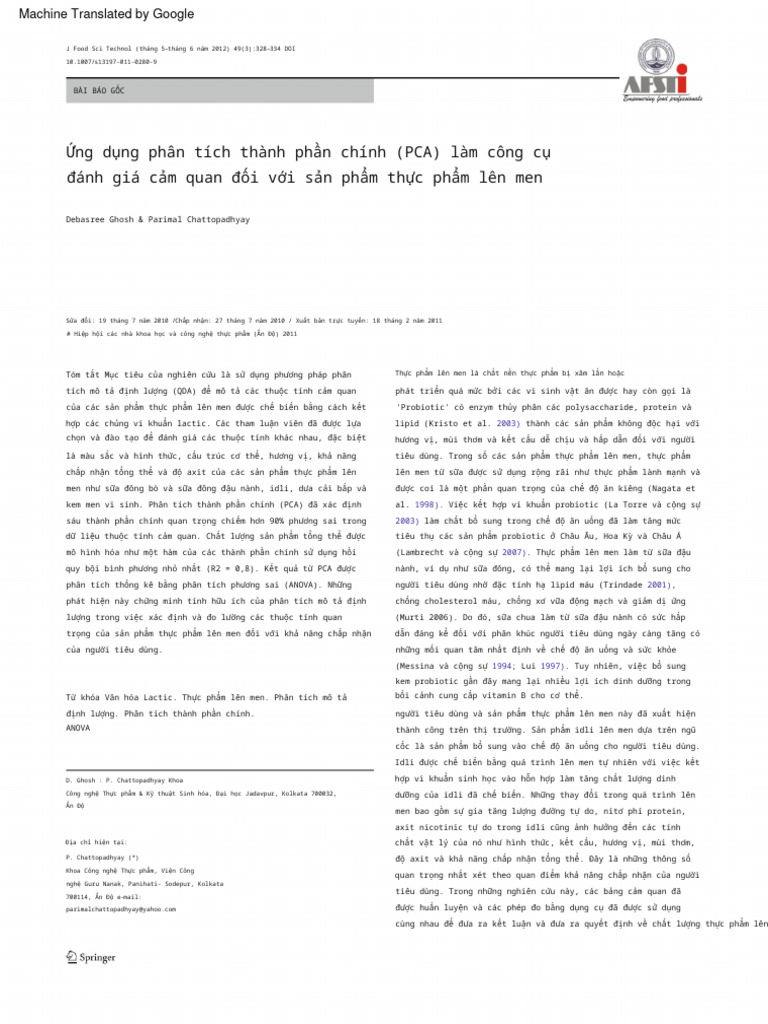 Ứng dụng phân tích thành phần chính (PCA) làm công cụ đánh giá cảm quan ...