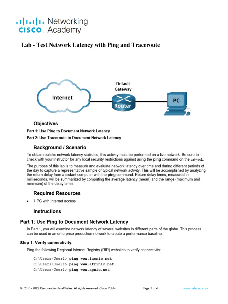 17.4.6 Lab - Test Network Latency With Ping and Traceroute | PDF ...
