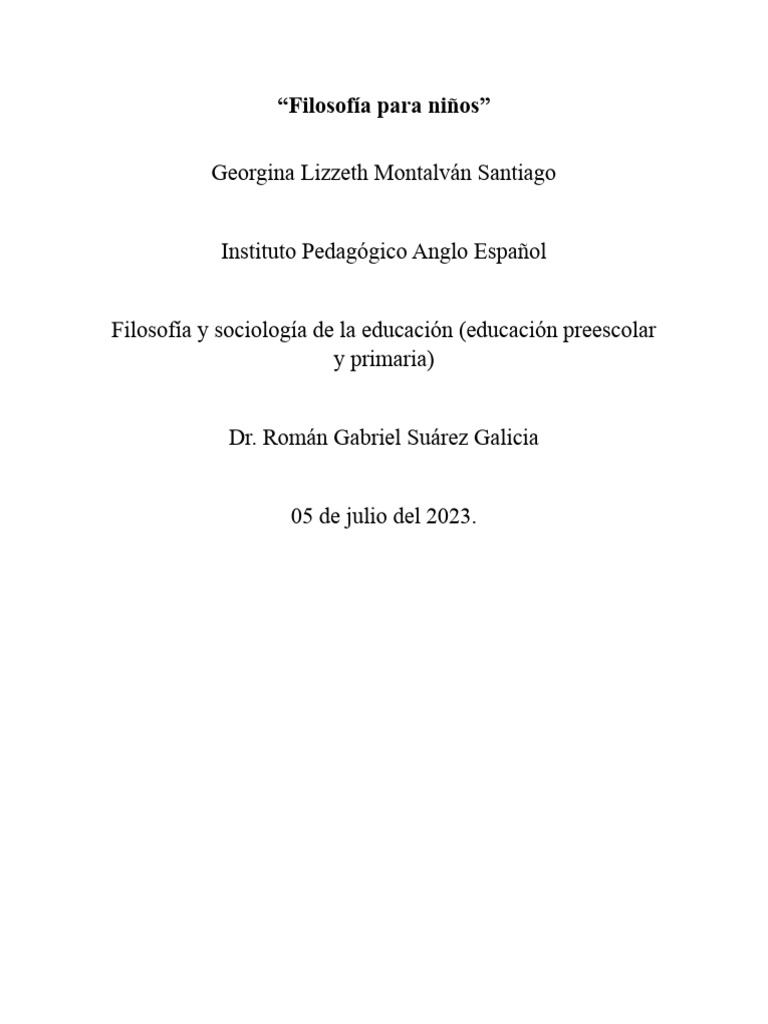 Filosofía para Niños | PDF | Pensamiento | Color