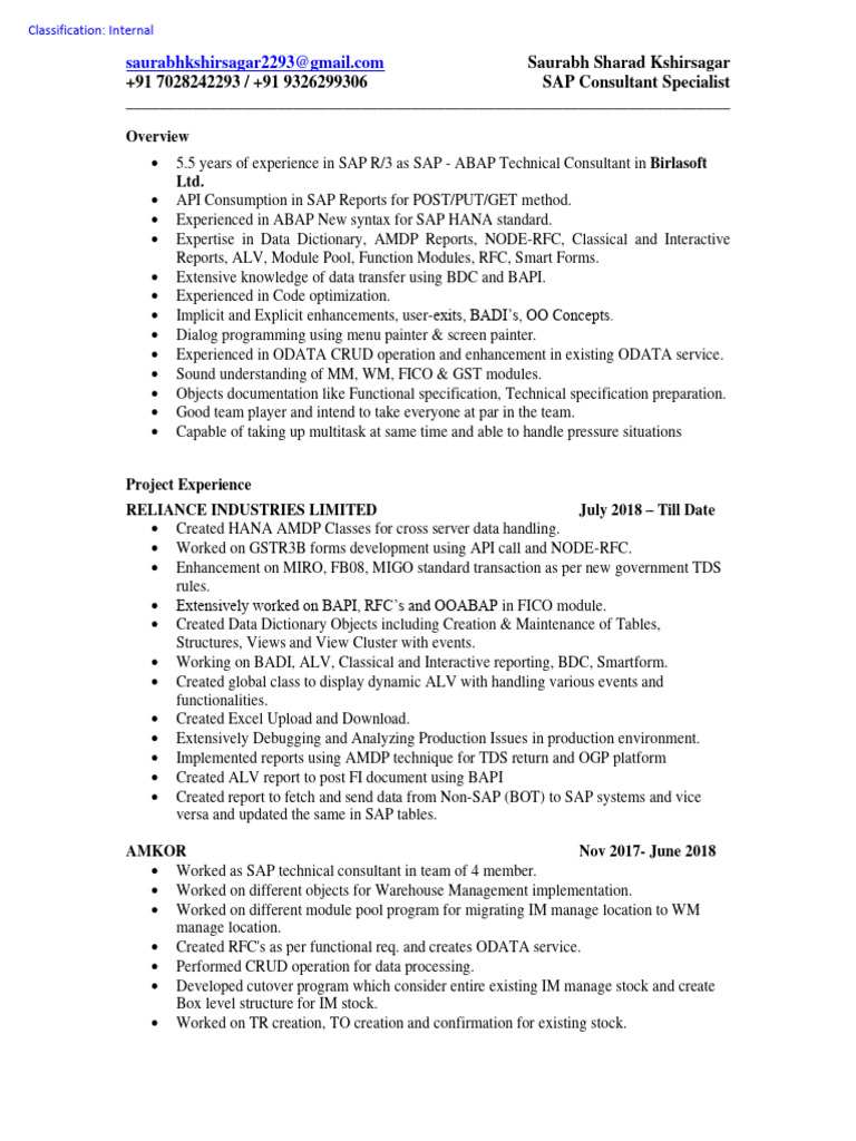 Saurabh Kshirsagar - SAP ABAP | PDF | Computer Engineering | Computer Programming