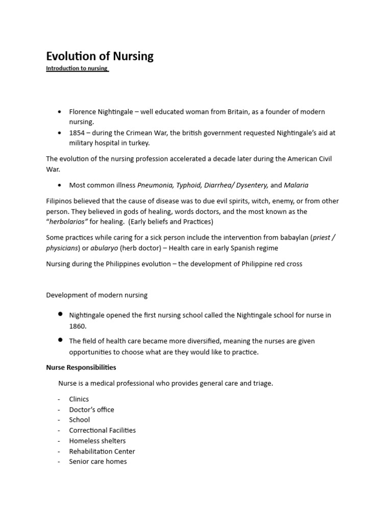 Evolution of Nursing Introduction To Nursing | PDF | Nursing | Medical ...