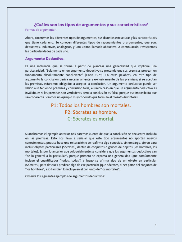 Tipos de Argumentos-1 | PDF | Razonamiento deductivo | Razonamiento inductivo