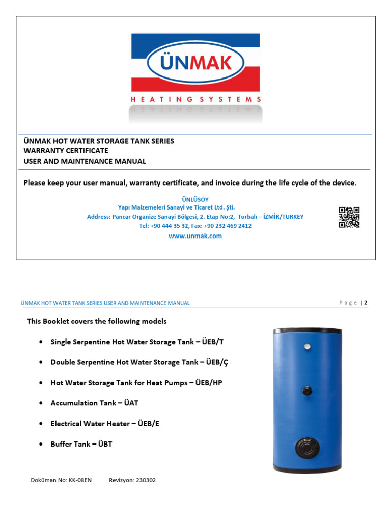ÜNMAK Hot Water Tank User Manual | PDF | Water Heating | Mechanical ...