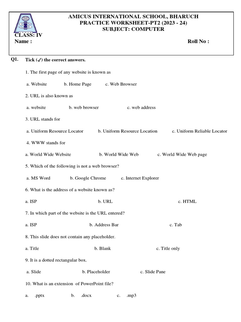 PT2-Worksheet - Class 4 | PDF | World Wide Web | Internet & Web