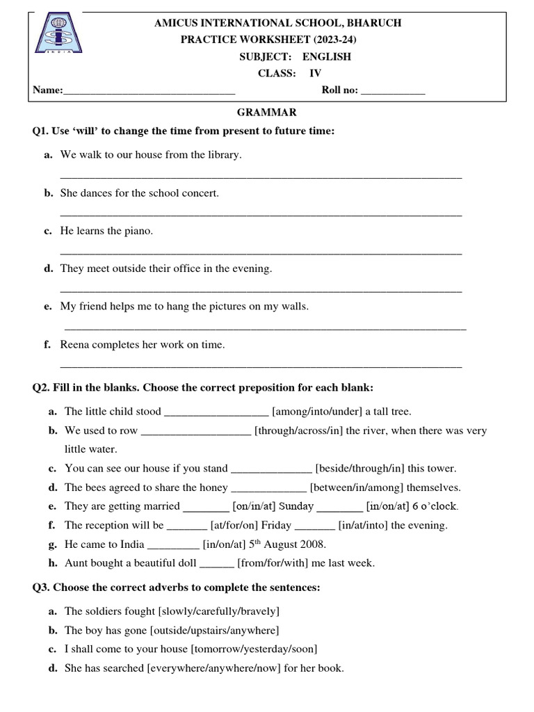 Class 4 English WS PT-2 | PDF | Linguistics