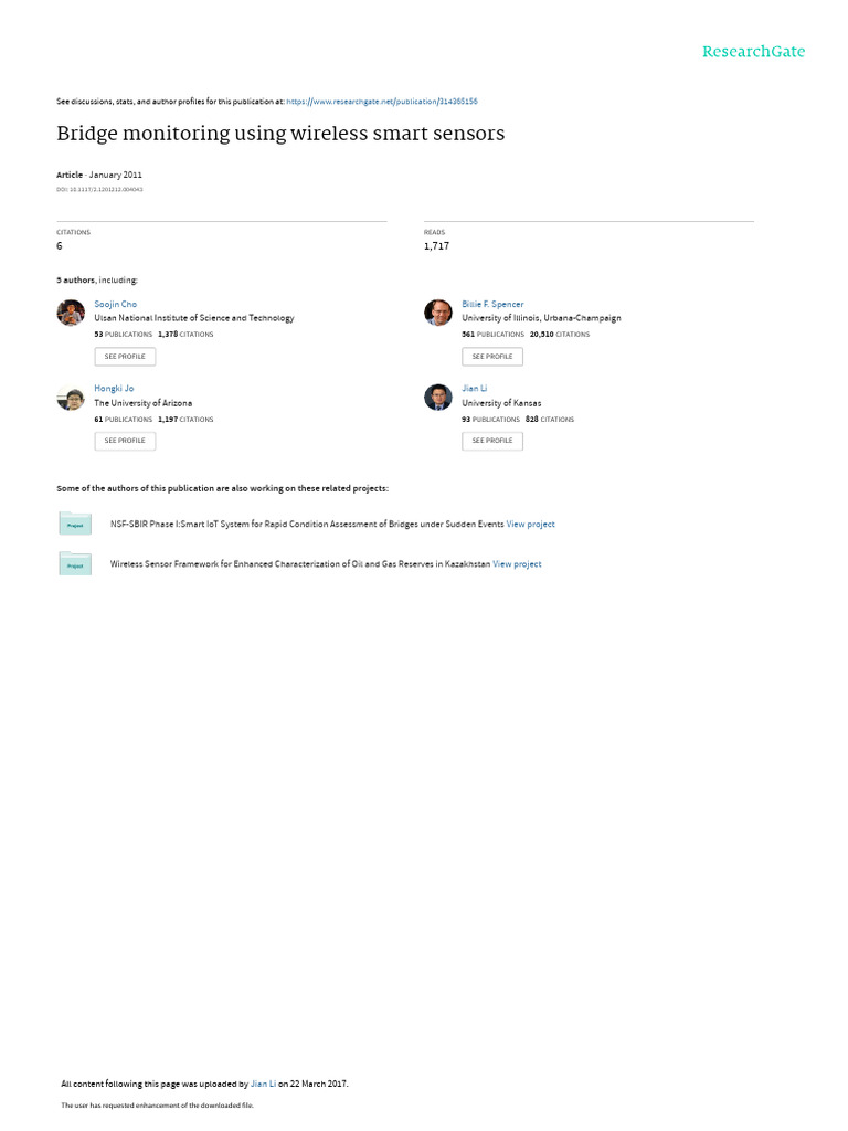 Bridge Monitoring Using Wireless Smart Sensors | Download Free PDF | Node (Networking) | Computing