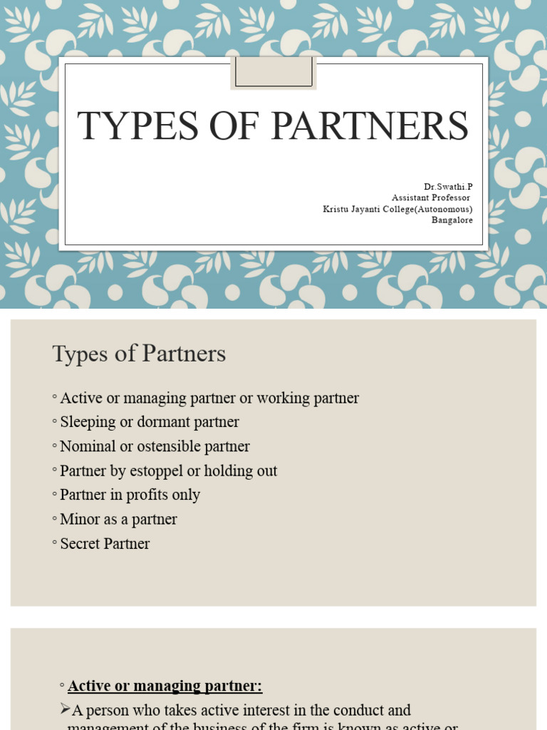 BMP - Types of Partners | PDF | Partnership | Business Economics