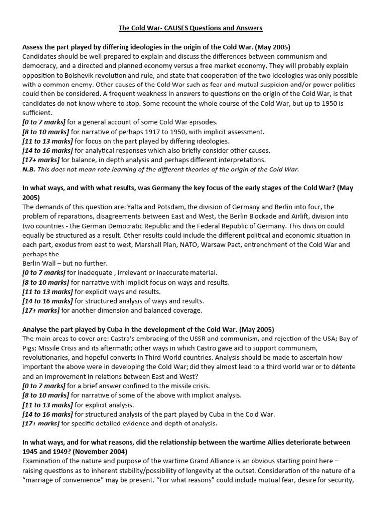 Paper 2 The COLD WAR CAUSES Questions and Answers 1igmrz8 1tz79bx | PDF ...