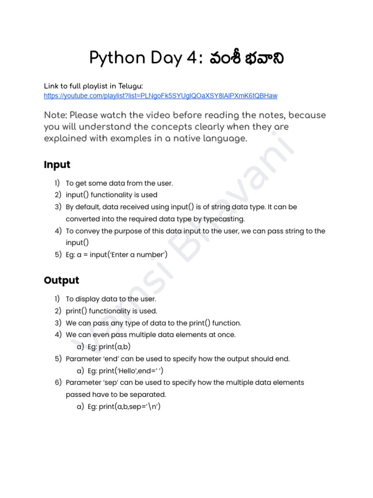 Python Input/Output Guide Telugu | PDF | Technology & Engineering