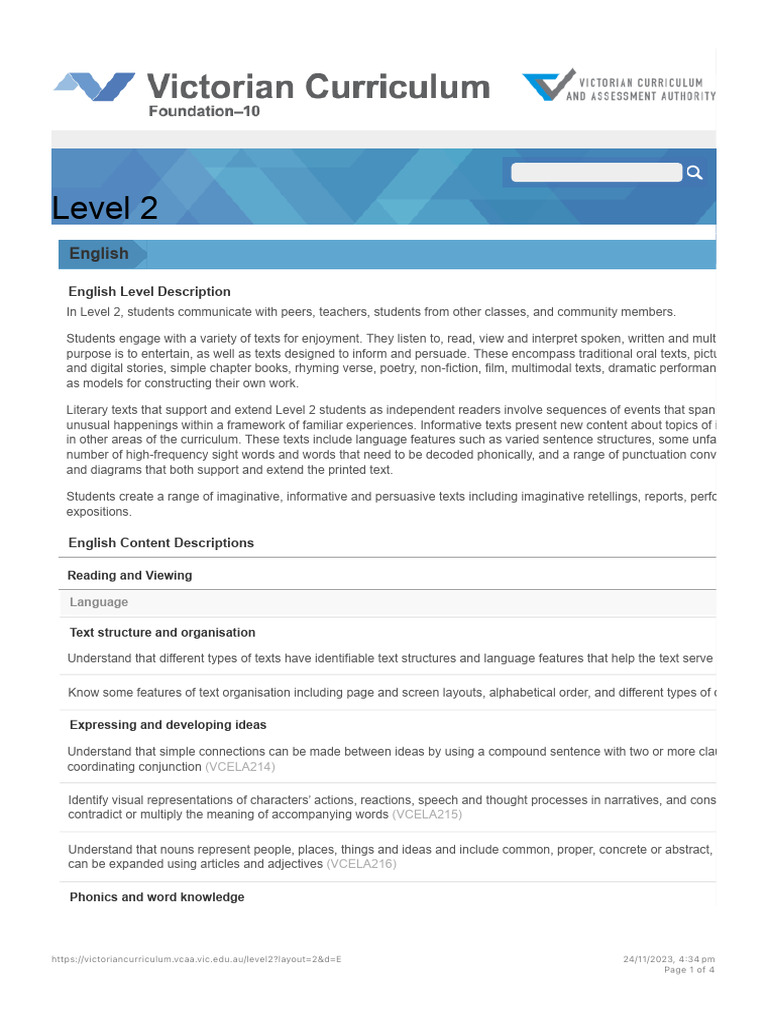 Level 2 - Victorian Curriculum | PDF | Phonics | Word