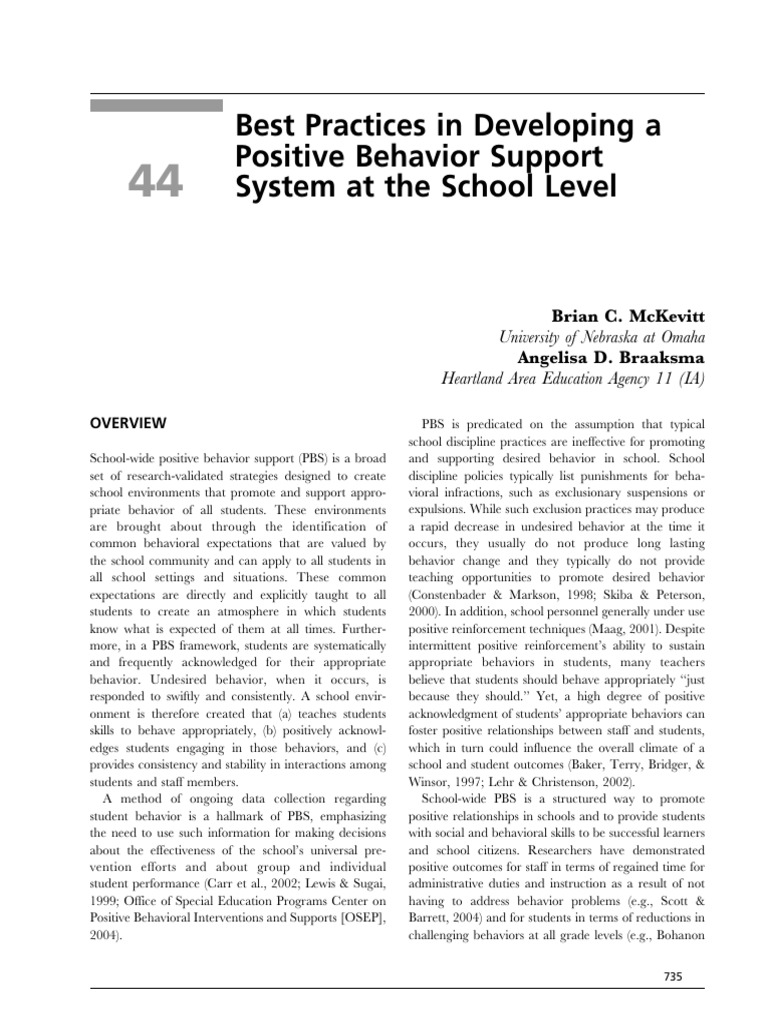 Best Practices in Developing A Positive Behavior Support System at The School Level | PDF ...