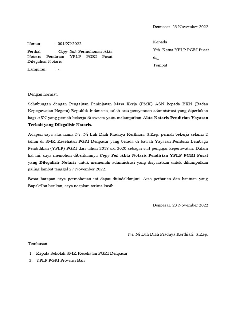 Surat Permohonan Akta Notaris Pendirian YPLP Pusat Dilegalisir-1 | PDF
