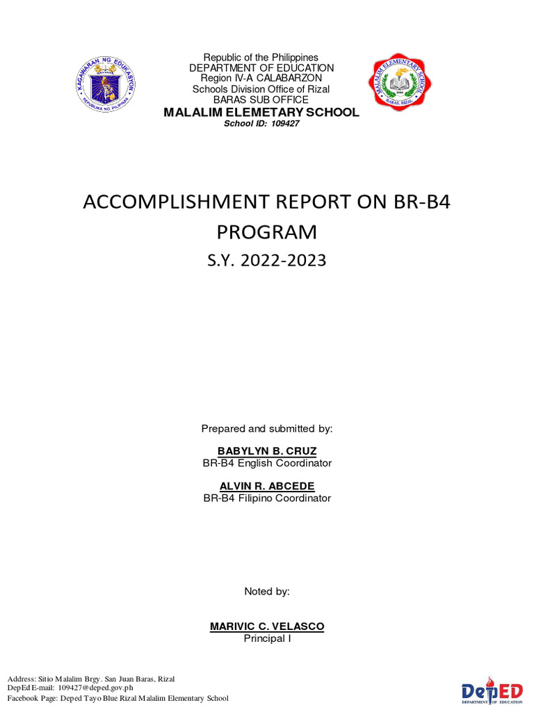 Accomplishment Report On BRB4 2022-2023 | PDF | Human Communication | Learning