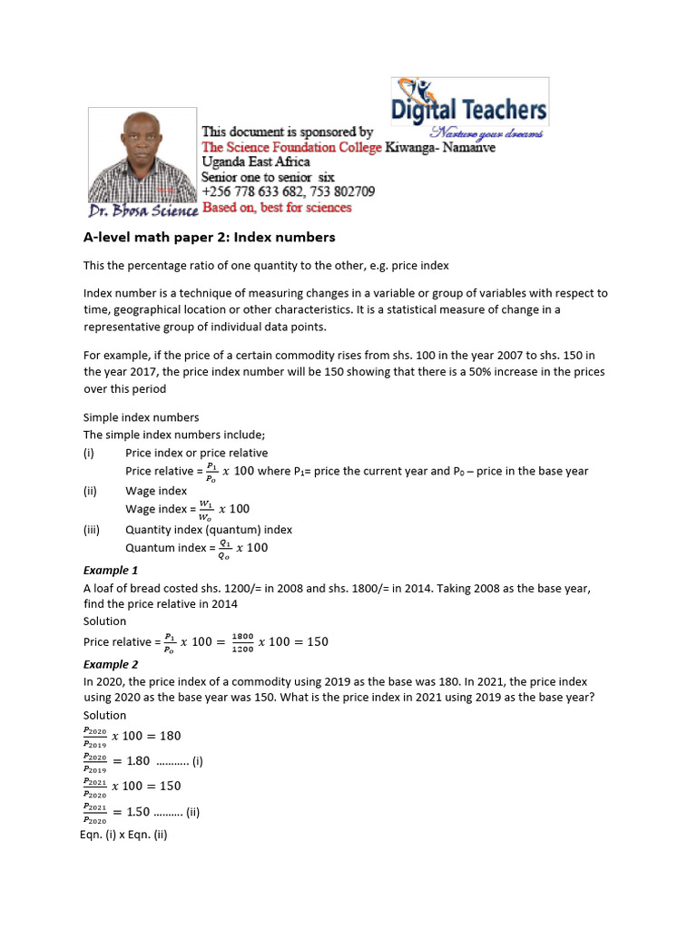 A Level Math Paper 2 Index Numbers | PDF | Cost Of Living | Price Indices