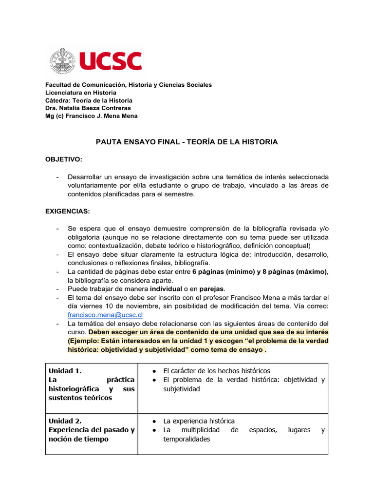 Pauta Ensayo - Teoria de La Historia (2023) | PDF | Ensayos ...