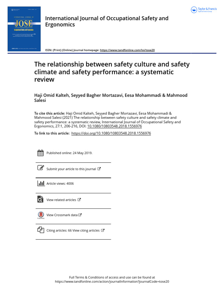 The Relationship Between Safety Culture and Safety Climate and Safety Performance A Systematic ...