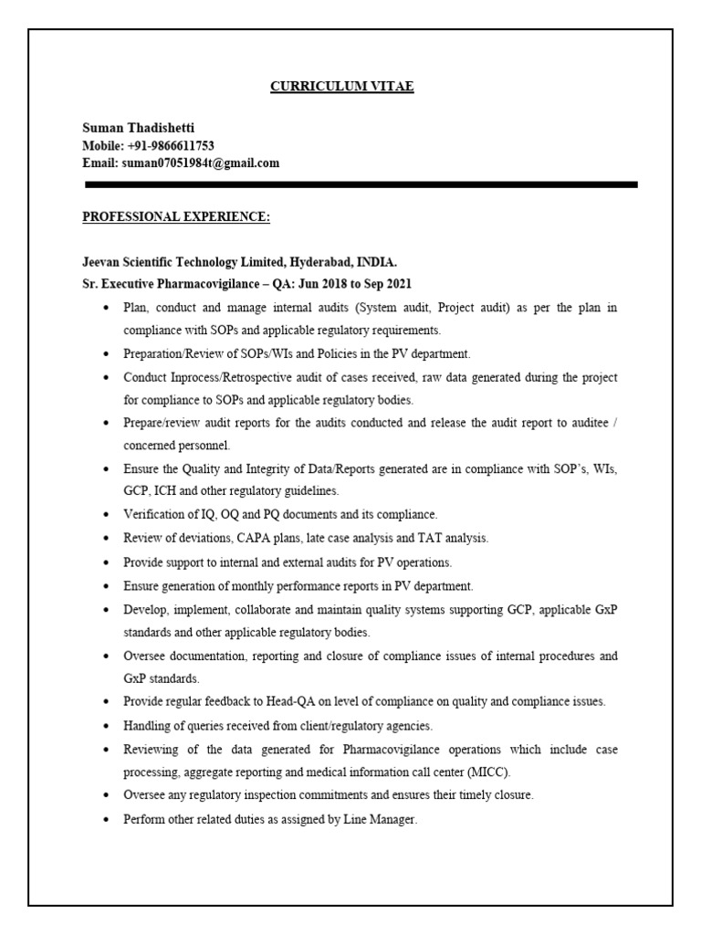 Suman CV | PDF | Pharmacovigilance | Clinical Trial