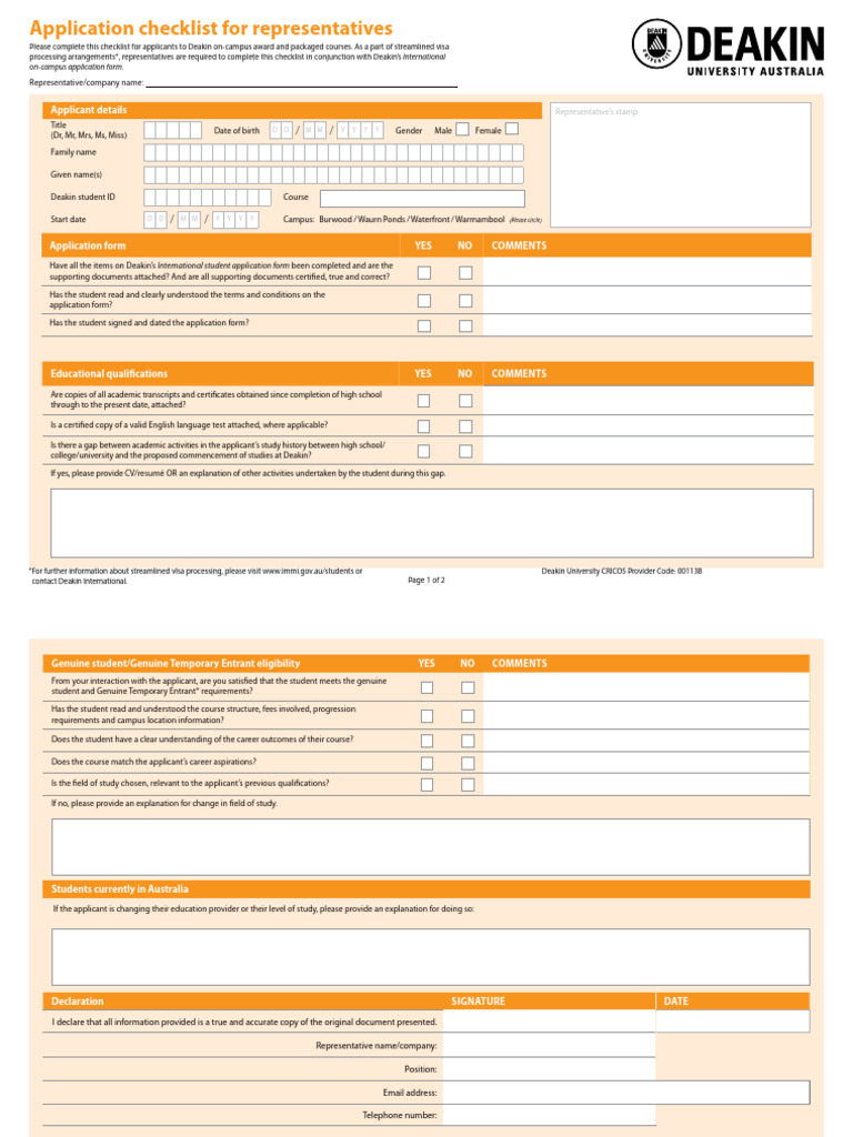 Deakin Application Checklist | PDF