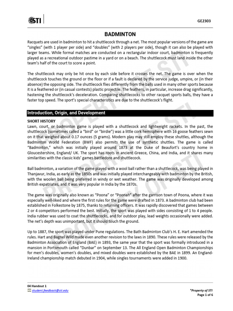 04 - Handout - 1 PE | PDF | Sports | Athletic Sports