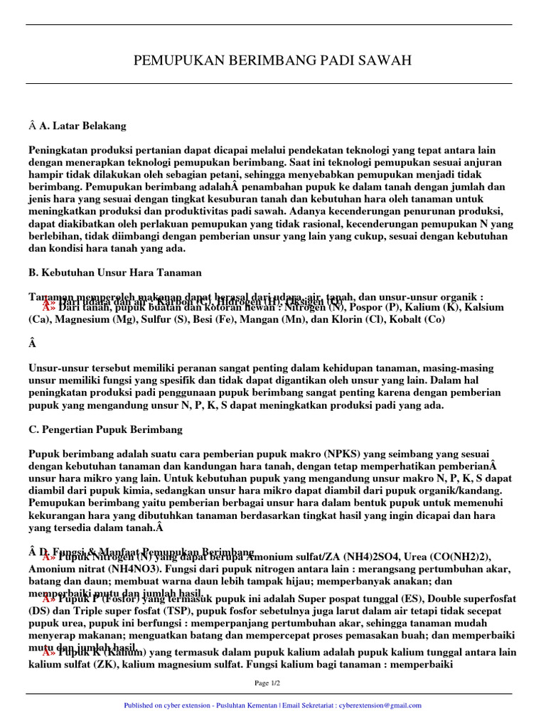 Inov Pemupukan Berimbang 1 | PDF