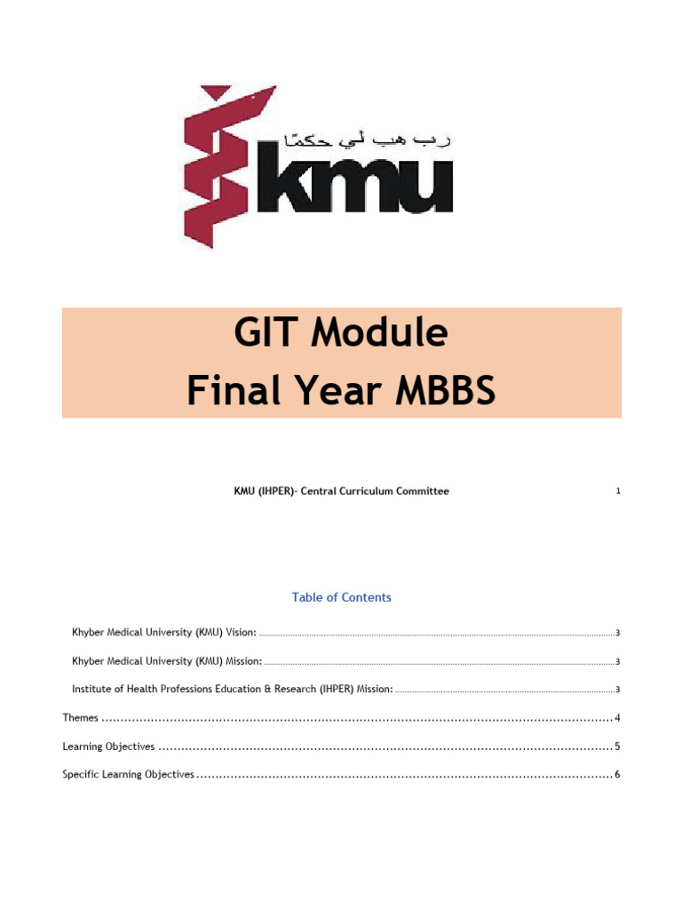 GIT Module Final Year MBBS: KMU (IHPER) - Central Curriculum Committee | PDF | Hepatitis ...