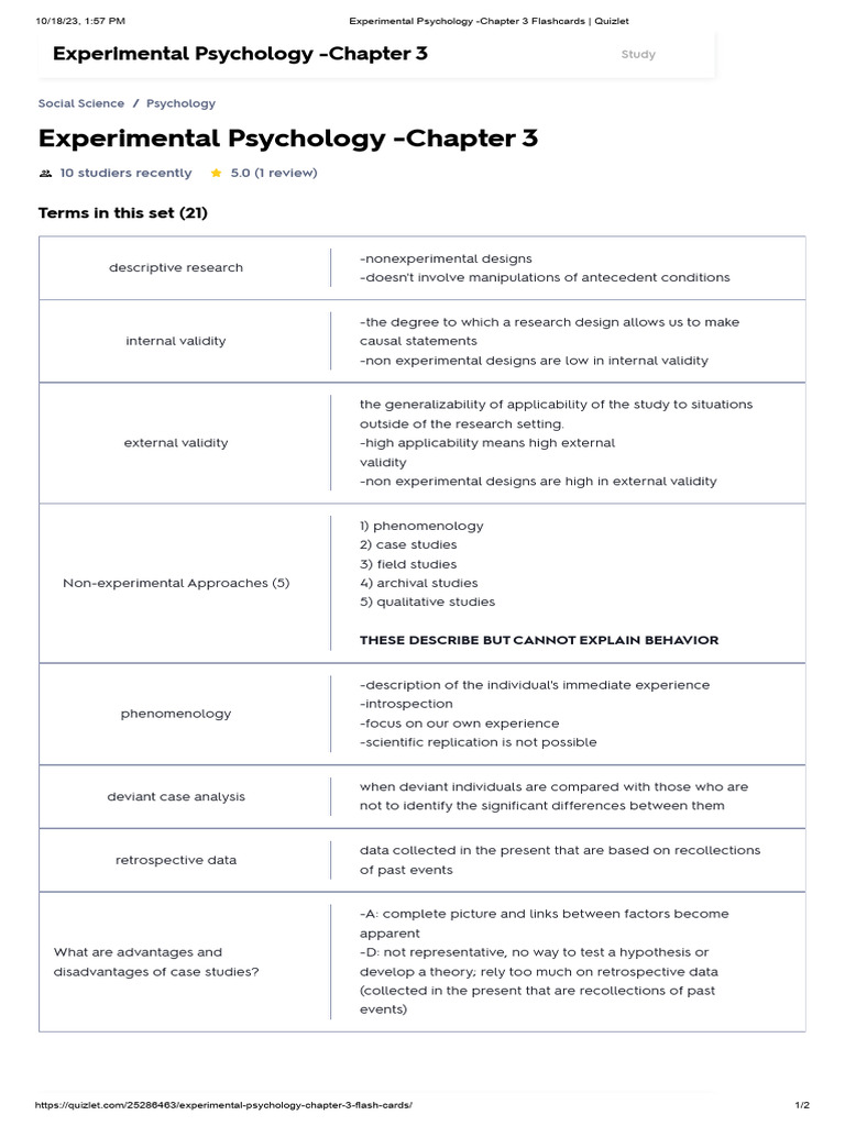 Experimental Psychology - Chapter 3 Flashcards - Quizlet | PDF | Survey Methodology | Validity ...