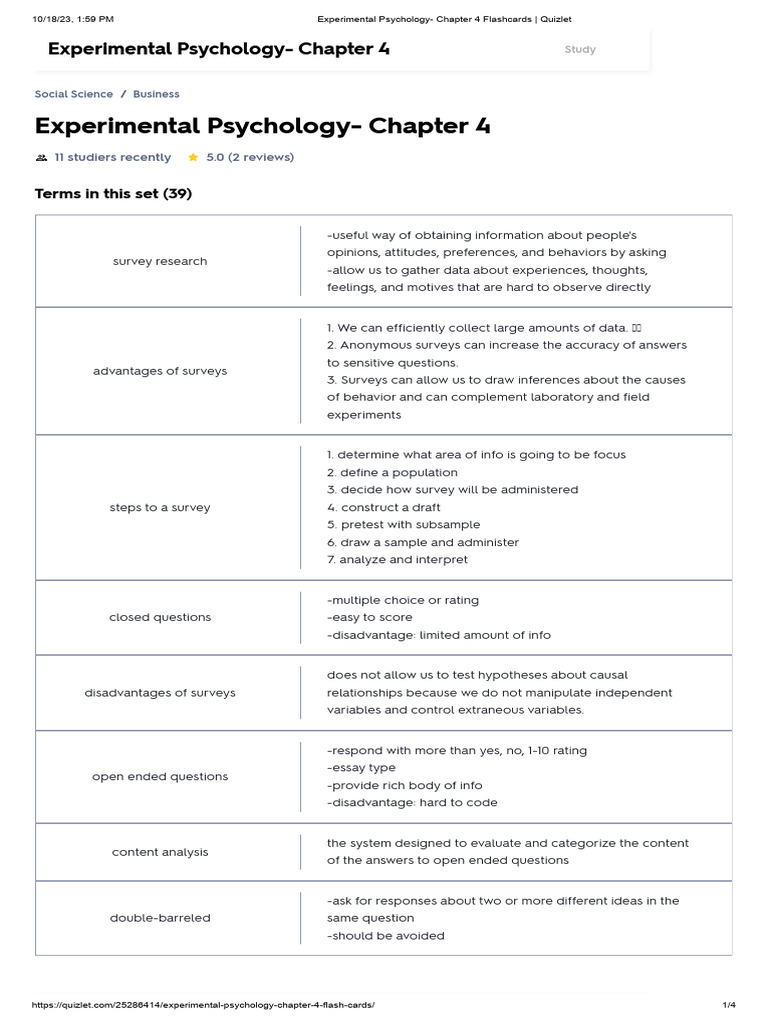 Experimental Psychology - Chapter 4 Flashcards - Quizlet | PDF | Sampling (Statistics) | Survey ...