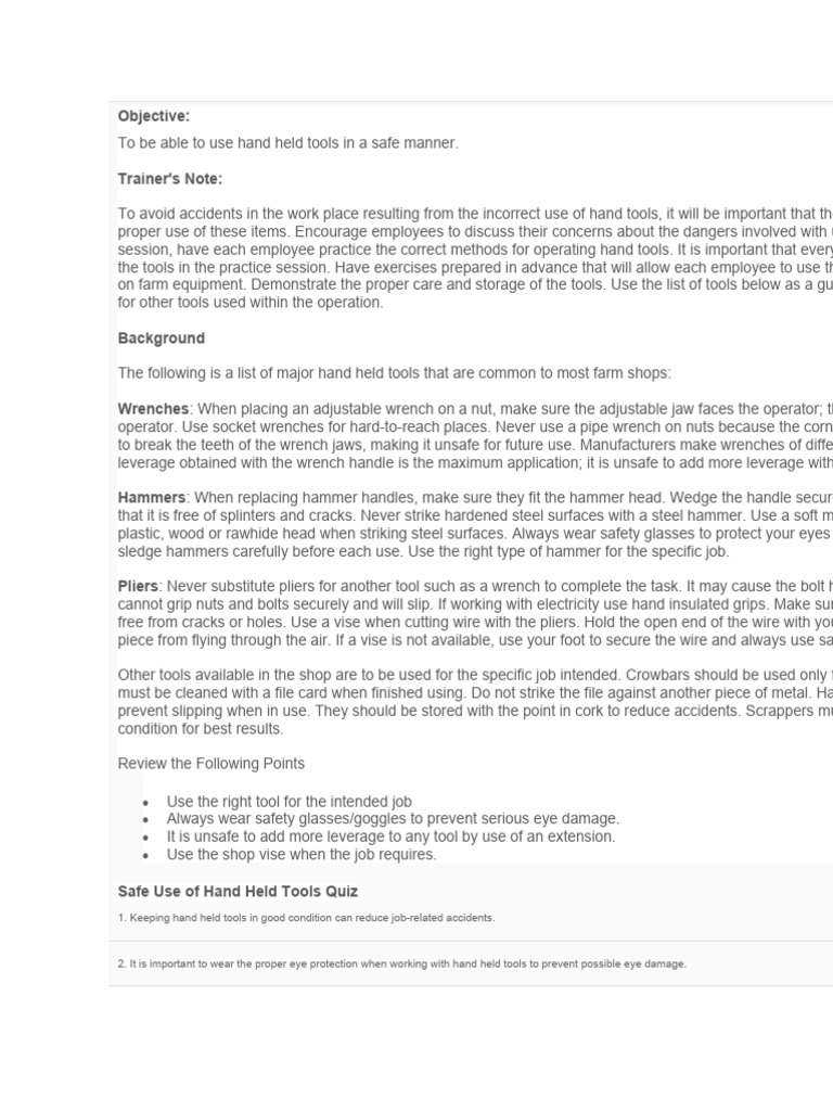 Quiz Pdf Tools Hammer