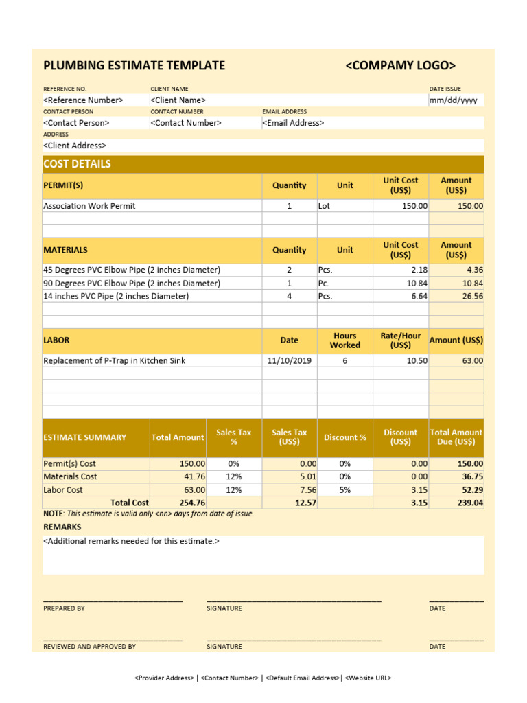 Plumbing Estimate Template | PDF | Pipe (Fluid Conveyance) | Mechanical ...