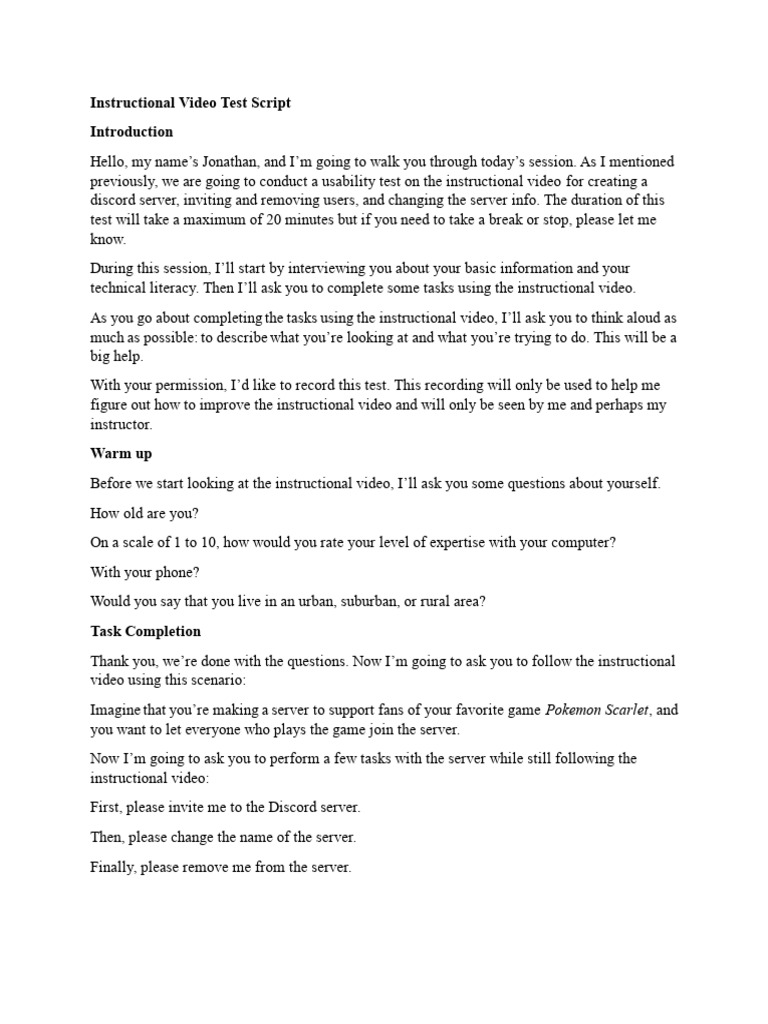 Instructional Video Test Script-Merged | PDF | Usability | Human ...