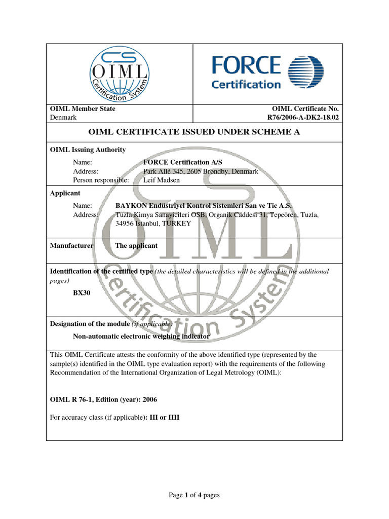 Oiml Certificate of Conf bx30 | PDF | Electrical Engineering | Computer ...