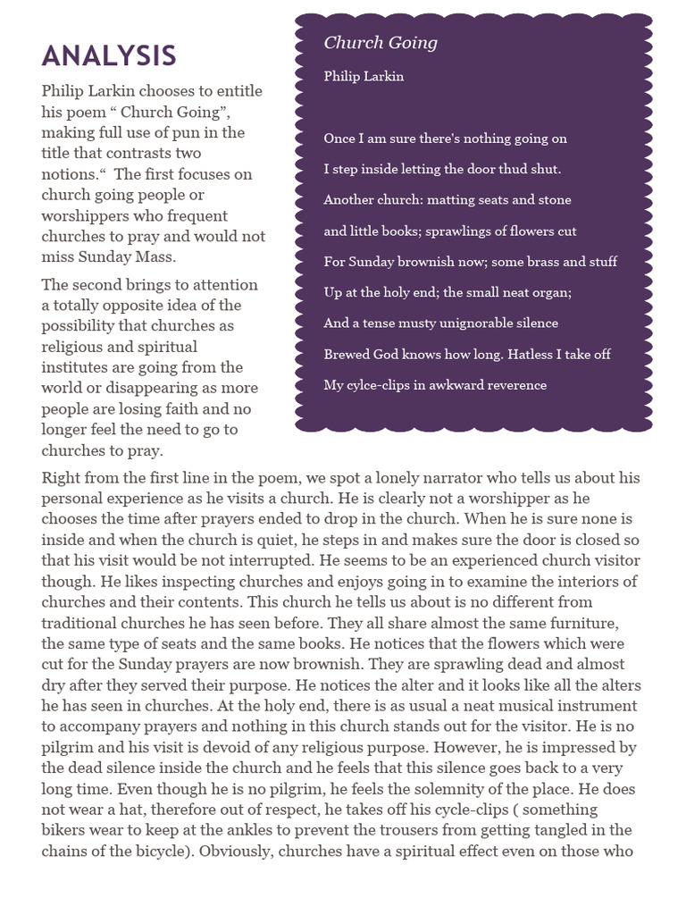 Analysis: Church Going | Download Free PDF | Prayer | Faith