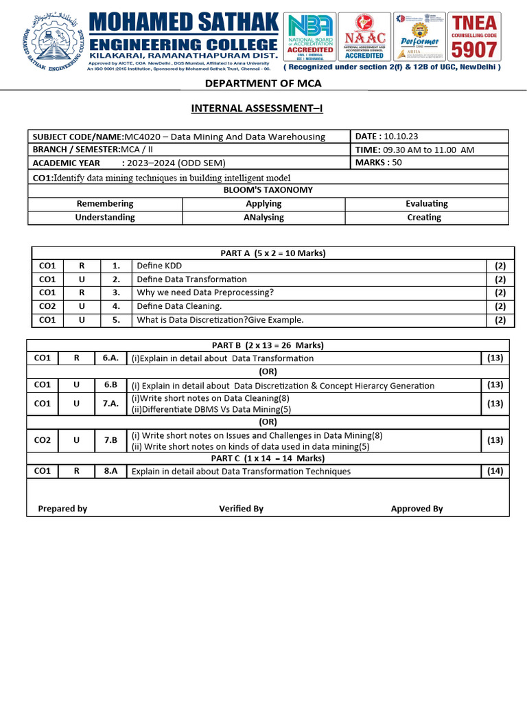 MC4020 DWDM Iat 1 (Set2) | PDF | Data Mining | Information Retrieval