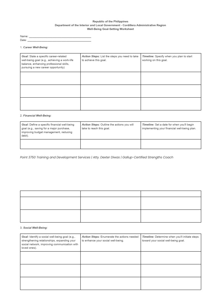 Well-Being Goal Setting Worksheet | PDF | Goal | Goal Setting