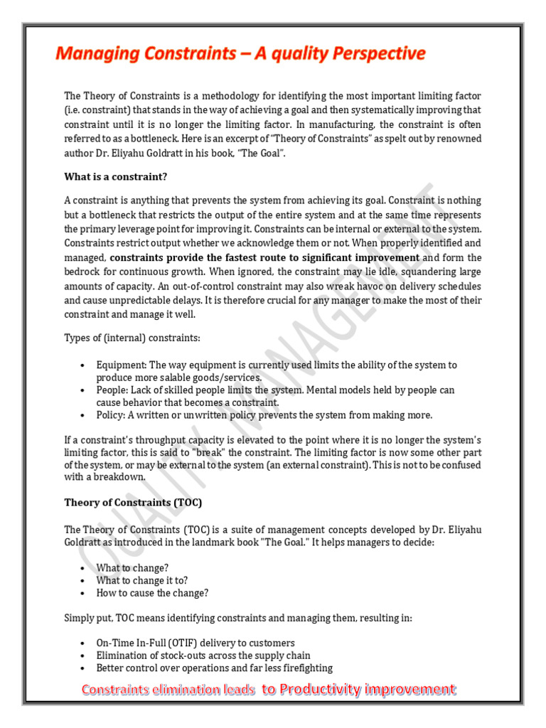 Theory - of - Constraints Document | PDF | Business Economics ...