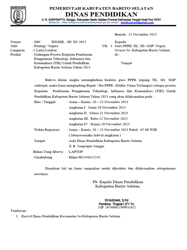 Undangan Bimtek TIK 2023 | PDF