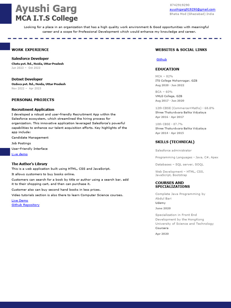 Ayushi Garg Resume | PDF | Java Script | Web Application Ayushi Garg Resume | PDF | Java Script | Web Application