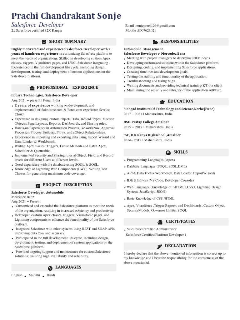 Prachi Sonje (Resume) | Download Free PDF | Computer Science | Computer Engineering