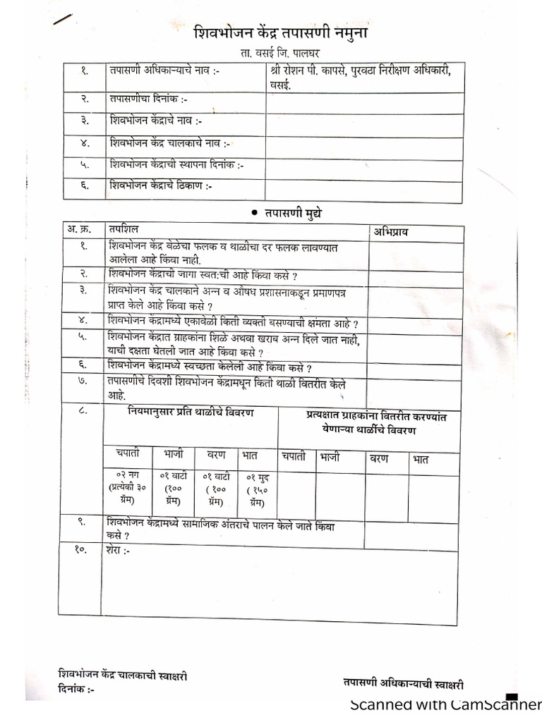 Shivbhojan Tapasni Namuna | PDF