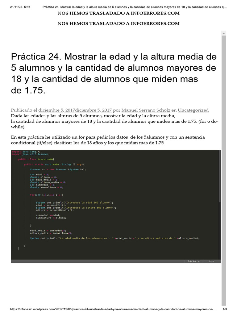 Práctica 24. Mostrar La Edad y La Altura Media de 5 Alumnos y La Cantidad de Alumnos Mayores de ...