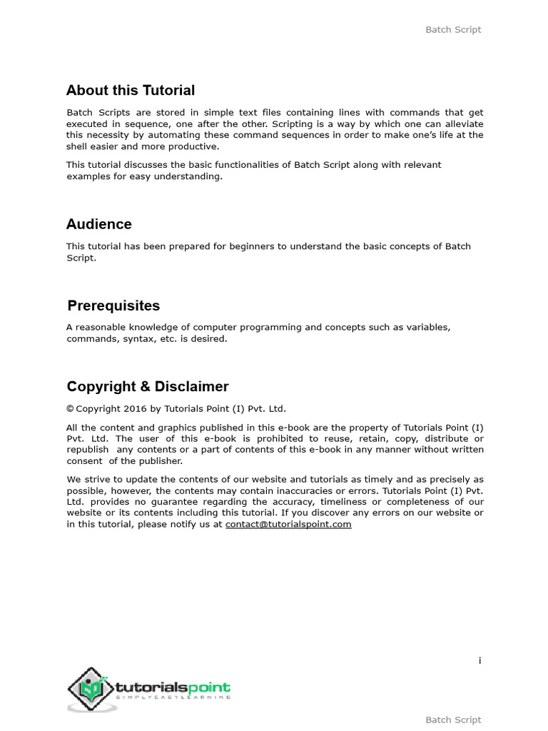 TutorialsPoint Batch | Download Free PDF | Command Line Interface ...