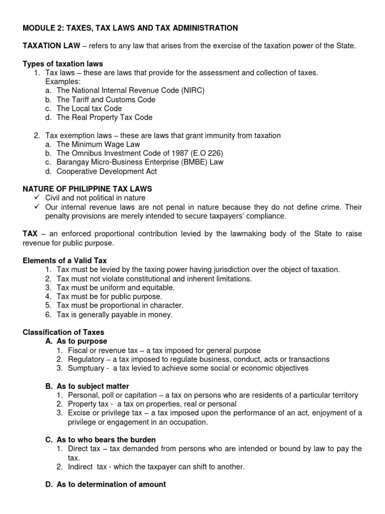 Module 02 Taxes, Tax Laws and Administration | PDF | Taxes | Taxation ... Module 02 Taxes, Tax Laws and Administration | PDF | Taxes | Taxation ...