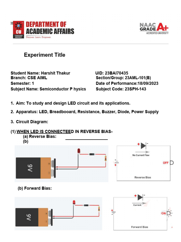 Harshit Thakur Physics Worksheet PDF | PDF | P–N Junction | Light Emitting Diode