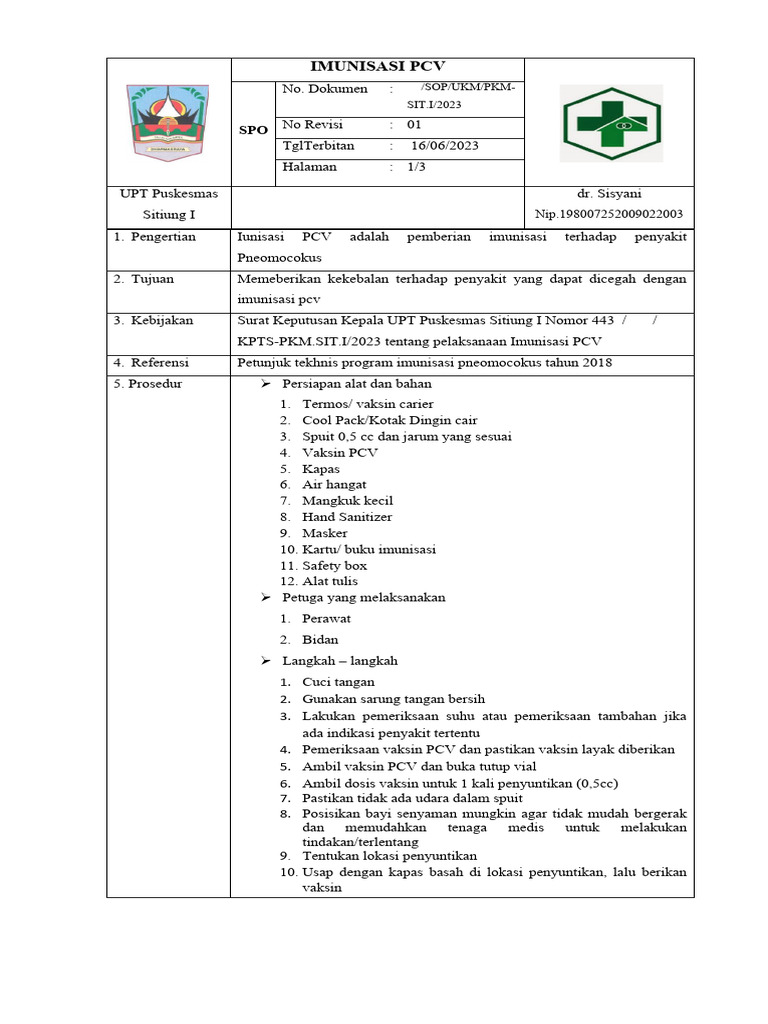 Sop Imunisasi PCV 2023 | PDF