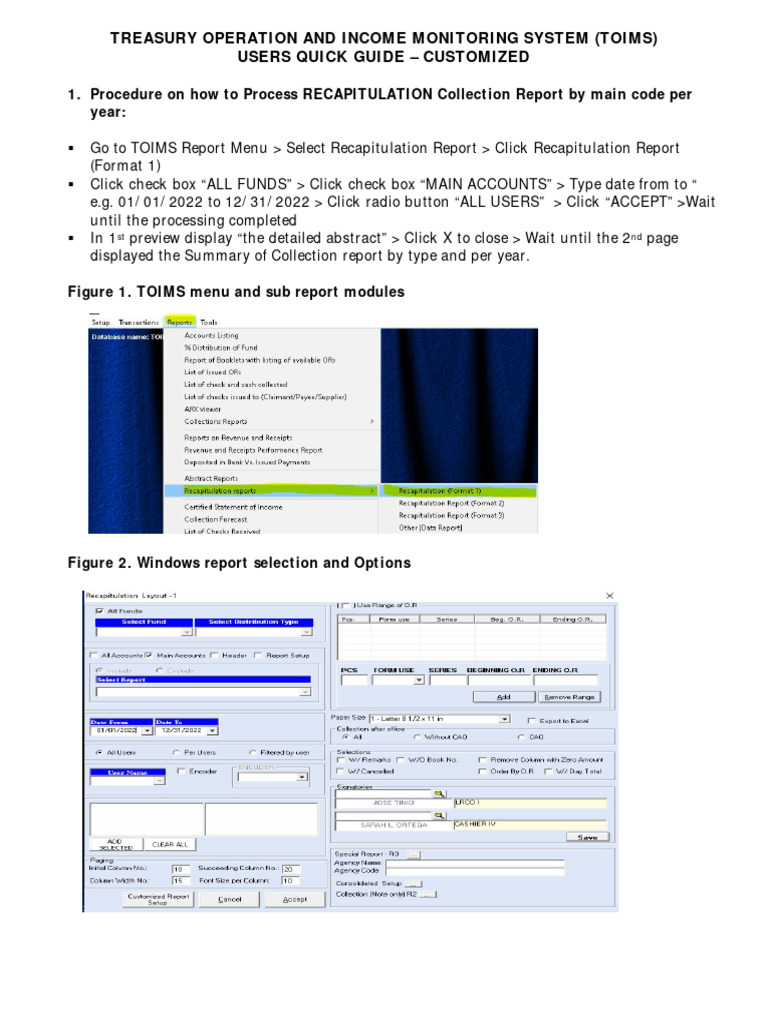 TOIMS User Guide: Collection Reports | PDF