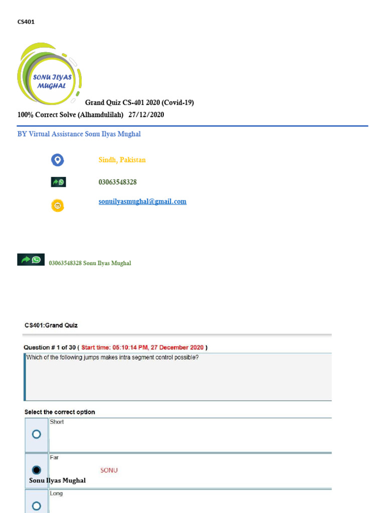 Grand Quiz 2020 cs401 by Sonu | PDF