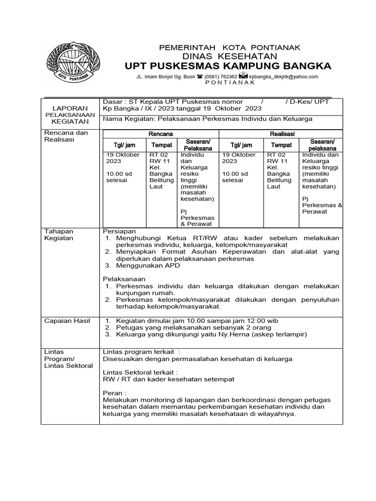 Pelaksanaan Perkesmas Keluarga 2023 | PDF