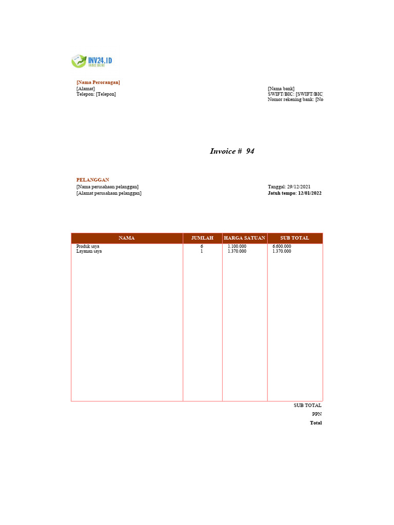 Contoh Invoice Perorangan Ke Perusahaan | PDF