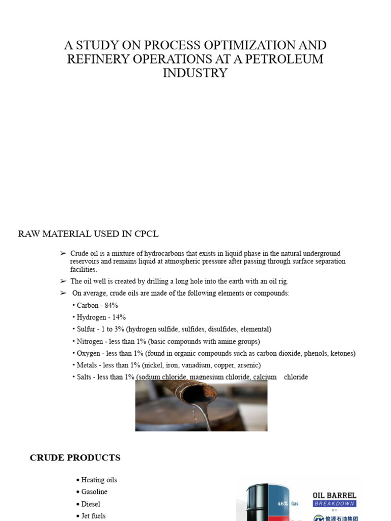 A Study On Process Optimization and Refinery Operations at A Petroleum ...