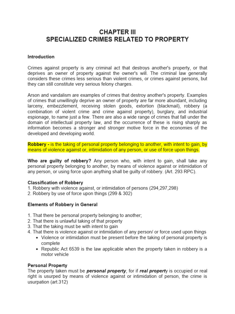 Chapter III | PDF | Robbery | Theft